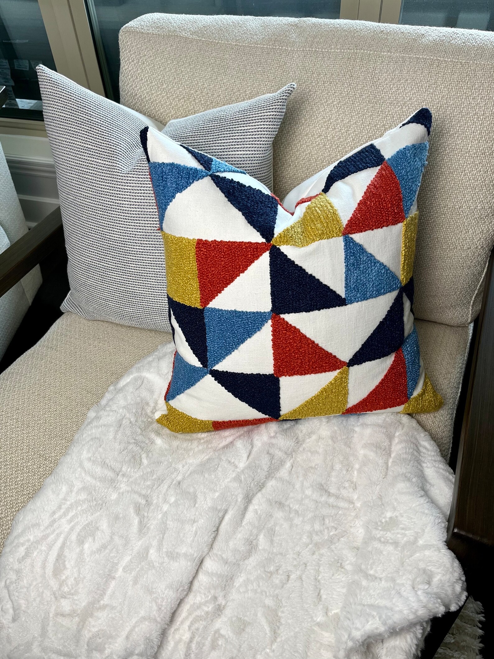 Tufted Geometric Triangles Pillow Cover Colorful Abstract - Etsy