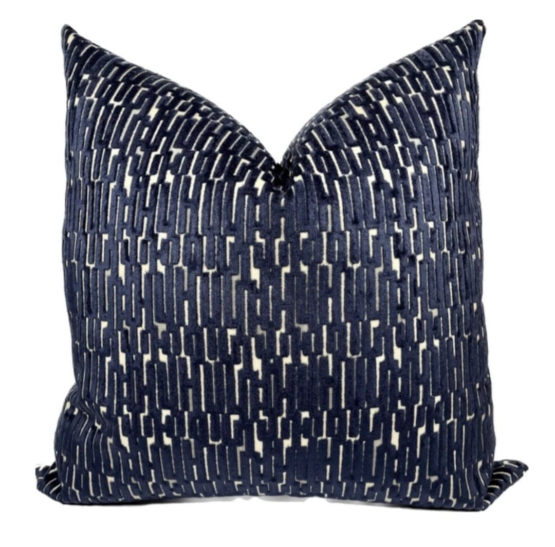 Navy Blue Geometric Velvet Pillow Cover – Contemporary Throw Pillow ...