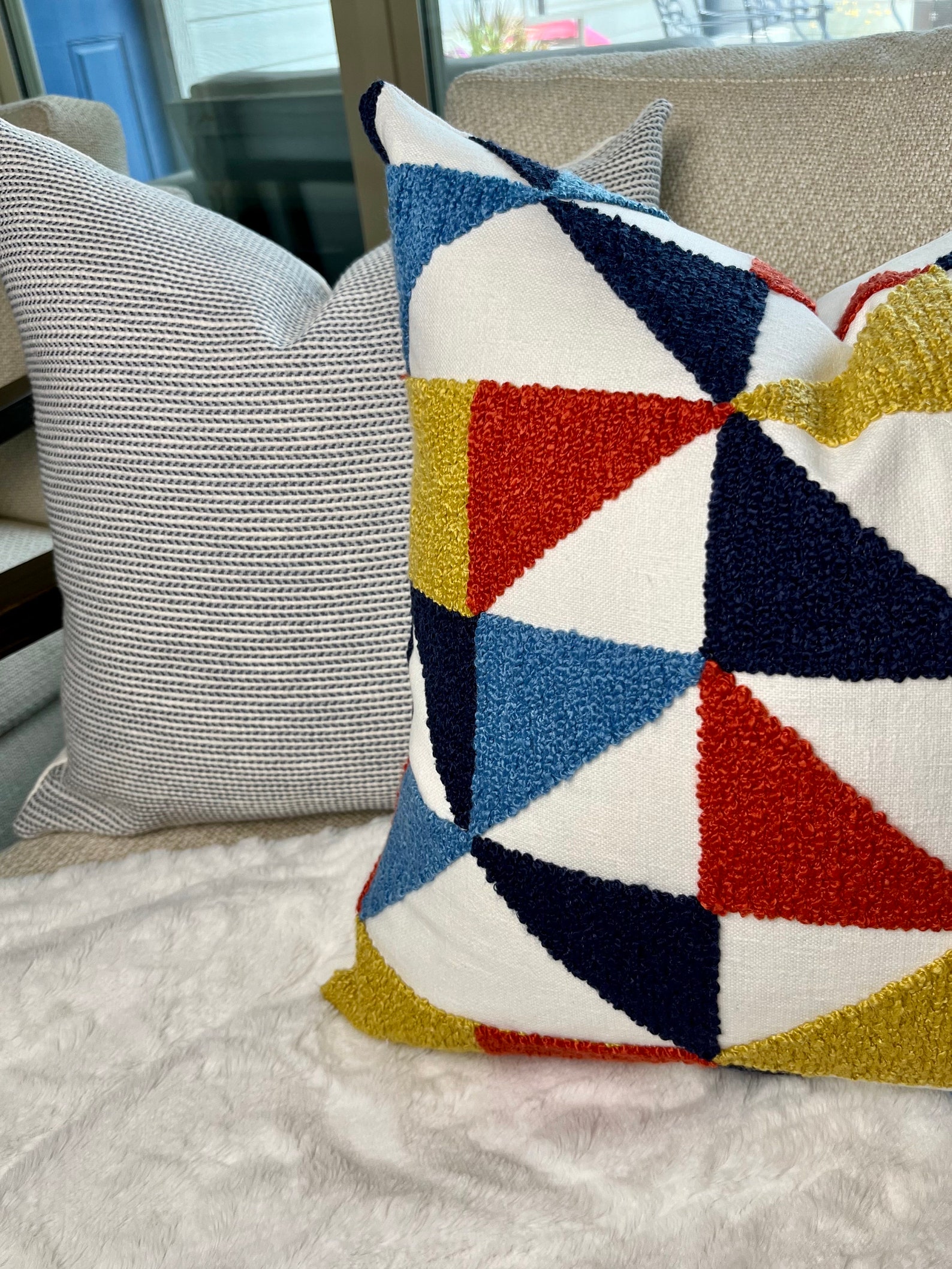 Tufted Geometric Triangles Pillow Cover Colorful Abstract - Etsy