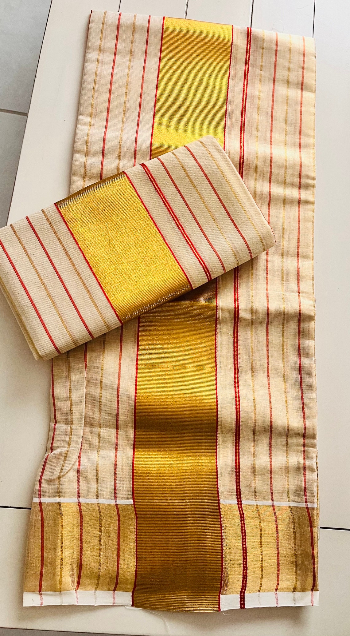 Kerala Set Mundu Gold Tissue With Stripe | Vishu Onam Saree Mundum ...