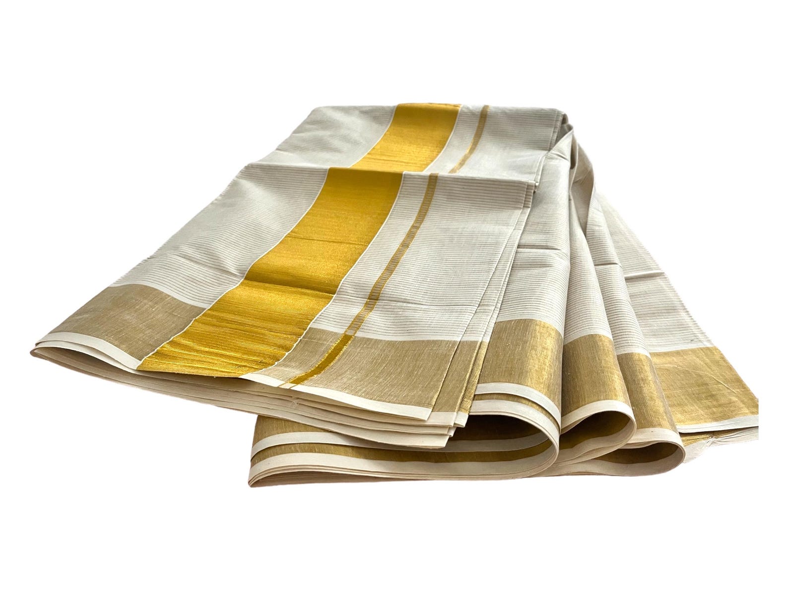 Kerala Onam Vishu Set Saree Gold Border With Stripe Pattern | Kerala ...