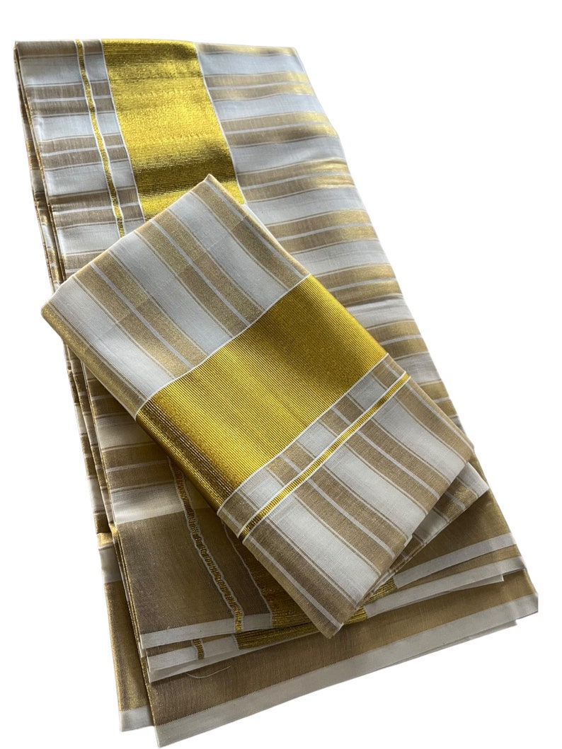 Kerala Set Mundu Gold Stripe Tissue Vishu | Onam Dress Mundum ...