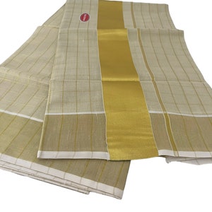 Kerala Onam Set Saree Gold Check Stripes Kerala Saree Gold - Etsy