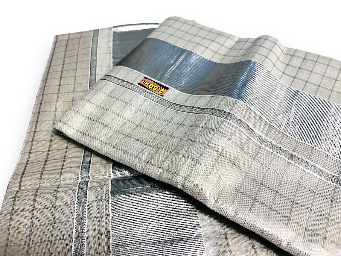 Kerala Set Mundu Silver Check Stripes Tissue | Onam Vishu Set Mundum ...
