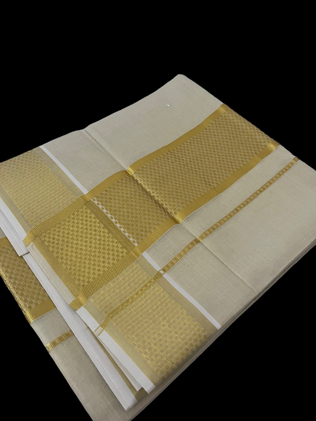 Kerala Onam Vishu Set Saree Gold Border With Check Pattern Kerala Saree ...