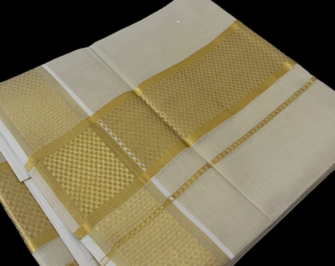Kerala Onam Vishu Set Saree Gold Border With Check Pattern | Kerala ...