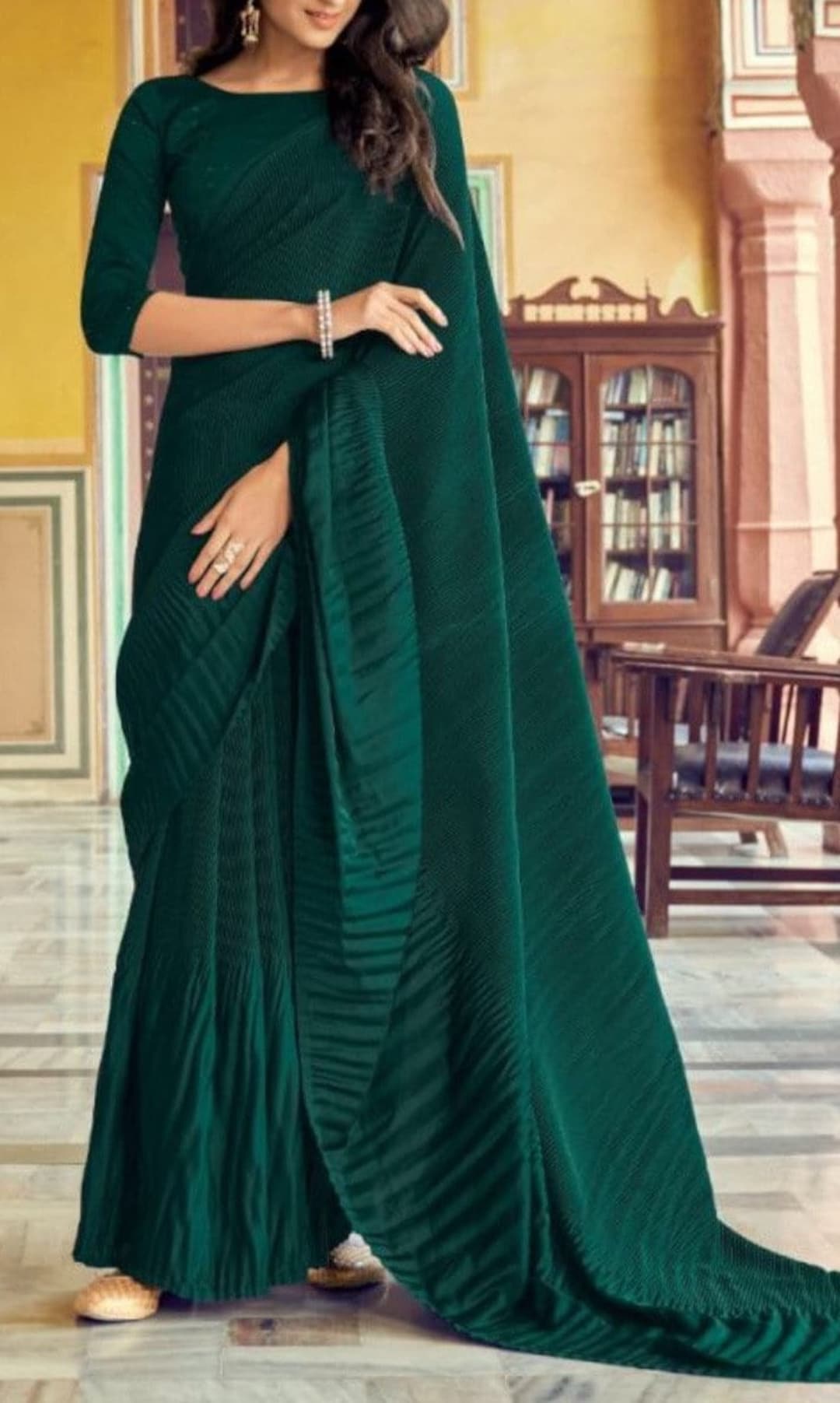Beautiful Silk Pleated Crushed Saree Party Wear Saree Elegant Saree ...
