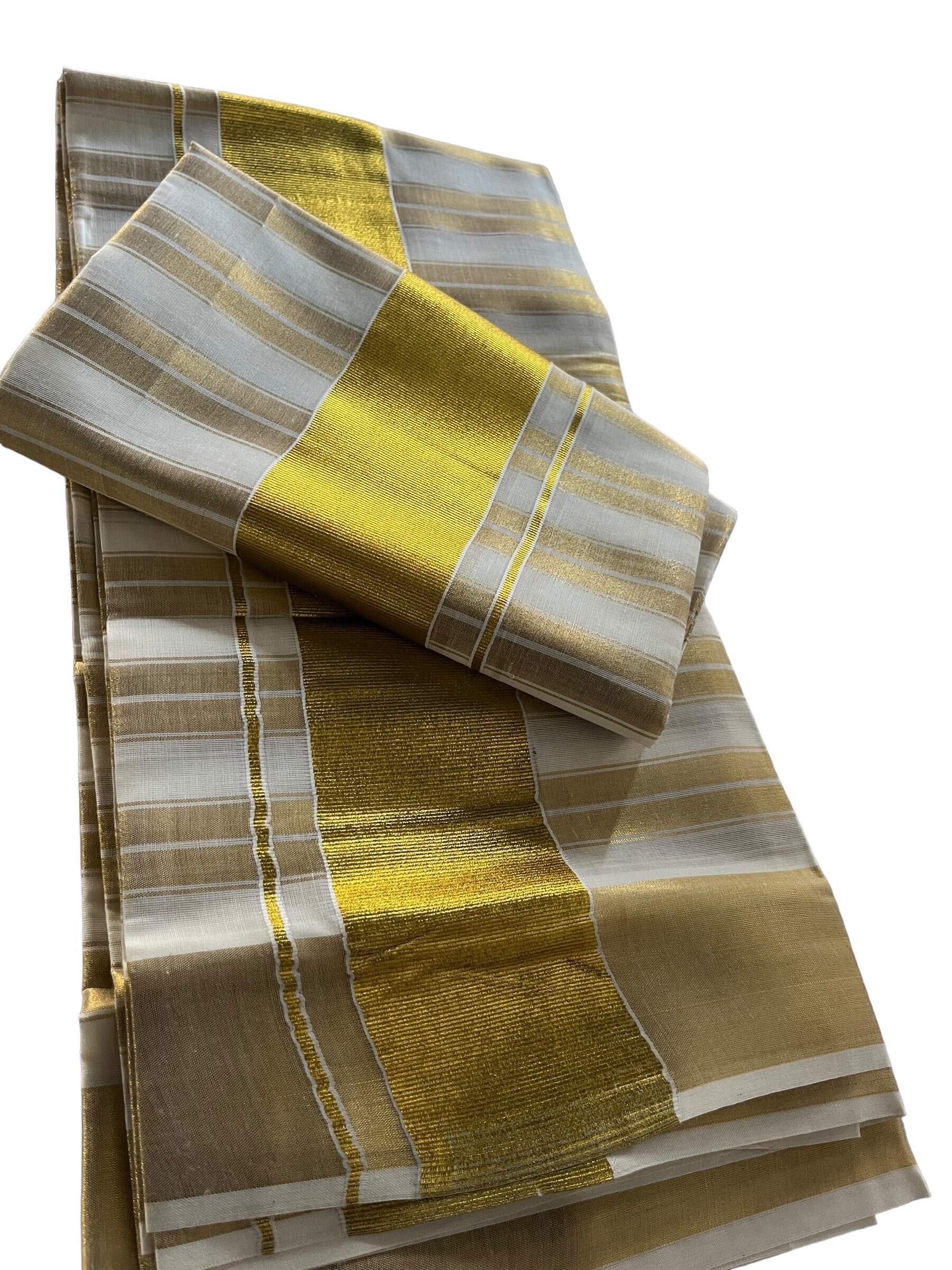 Kerala Set Mundu Gold Stripe Tissue Vishu | Onam Dress Mundum ...