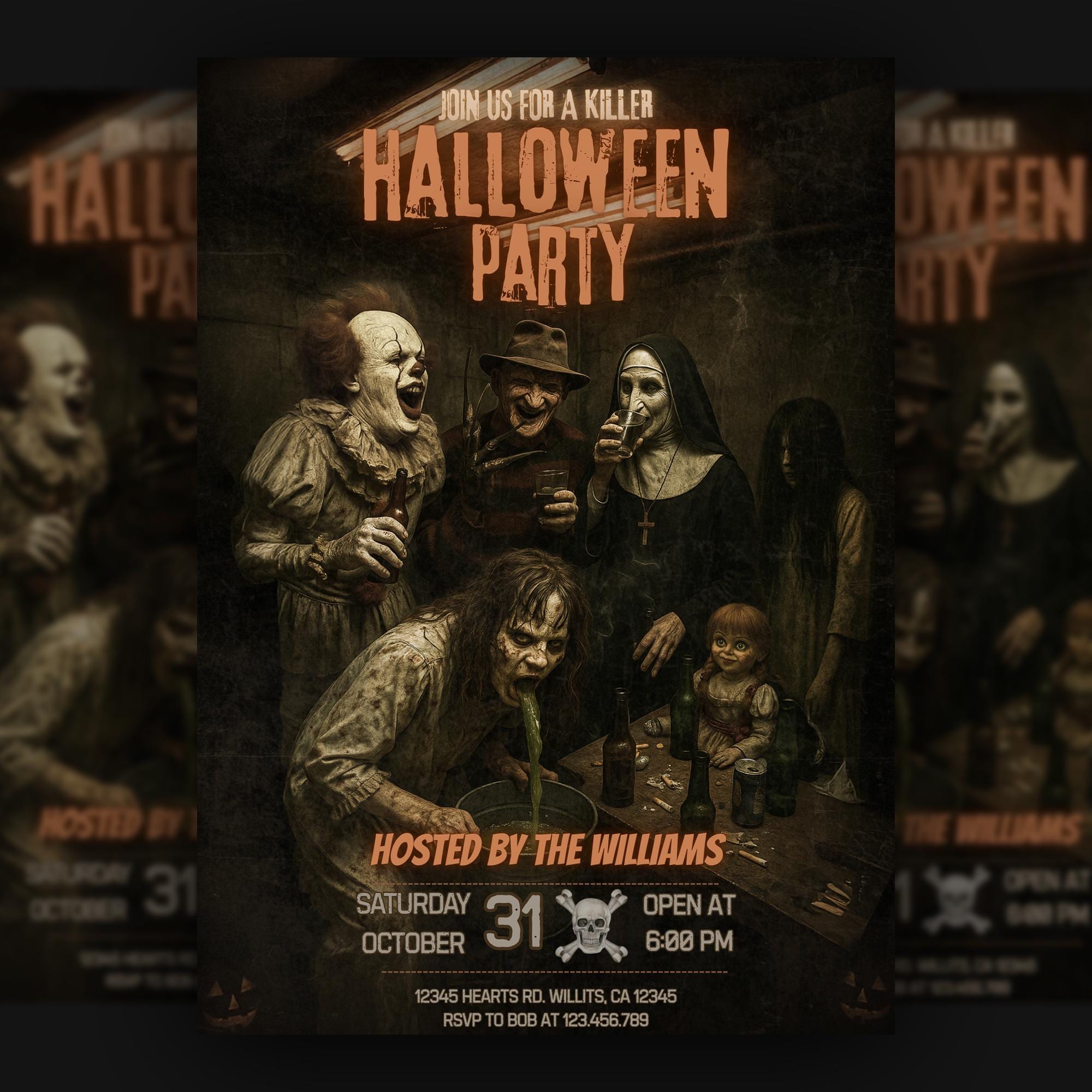 Scary Halloween Invitation Template, Funny Horror Villains Basement ...
