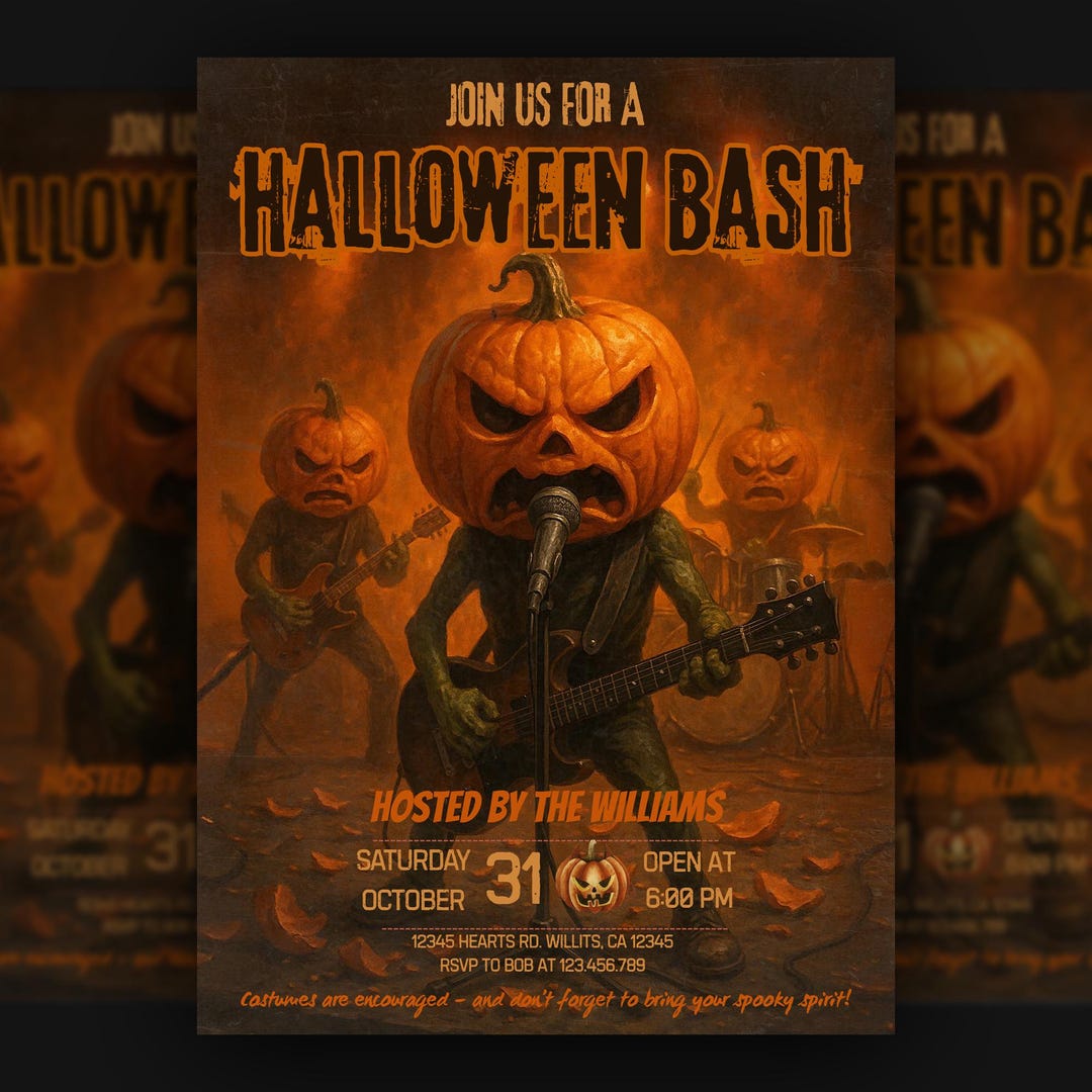 Halloween Rock Band Party Invitation, Spooky Jack-o'-lanterns Halloween ...