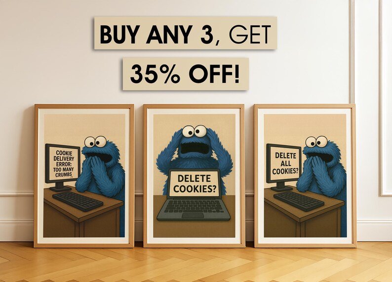 Funny Blue Monster Poster, Delete All Cookies Meme Print, Tech Humor ...