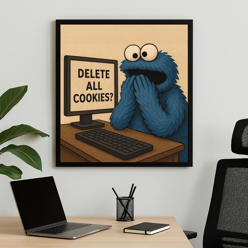 Funny Blue Monster Poster, Delete All Cookies Meme Print, Tech Humor ...