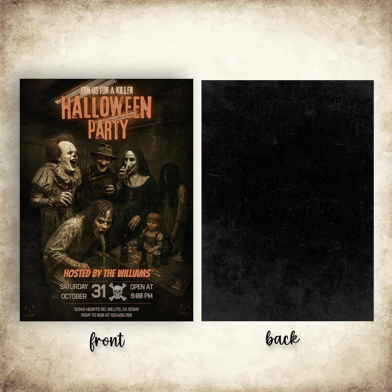 Scary Halloween Invitation Template, Funny Horror Villains Basement ...