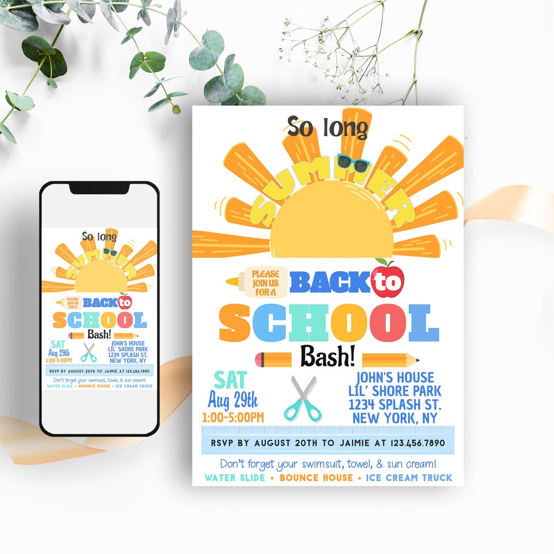 Editable Back to School Party Invitation End of Summer Party - Etsy ...