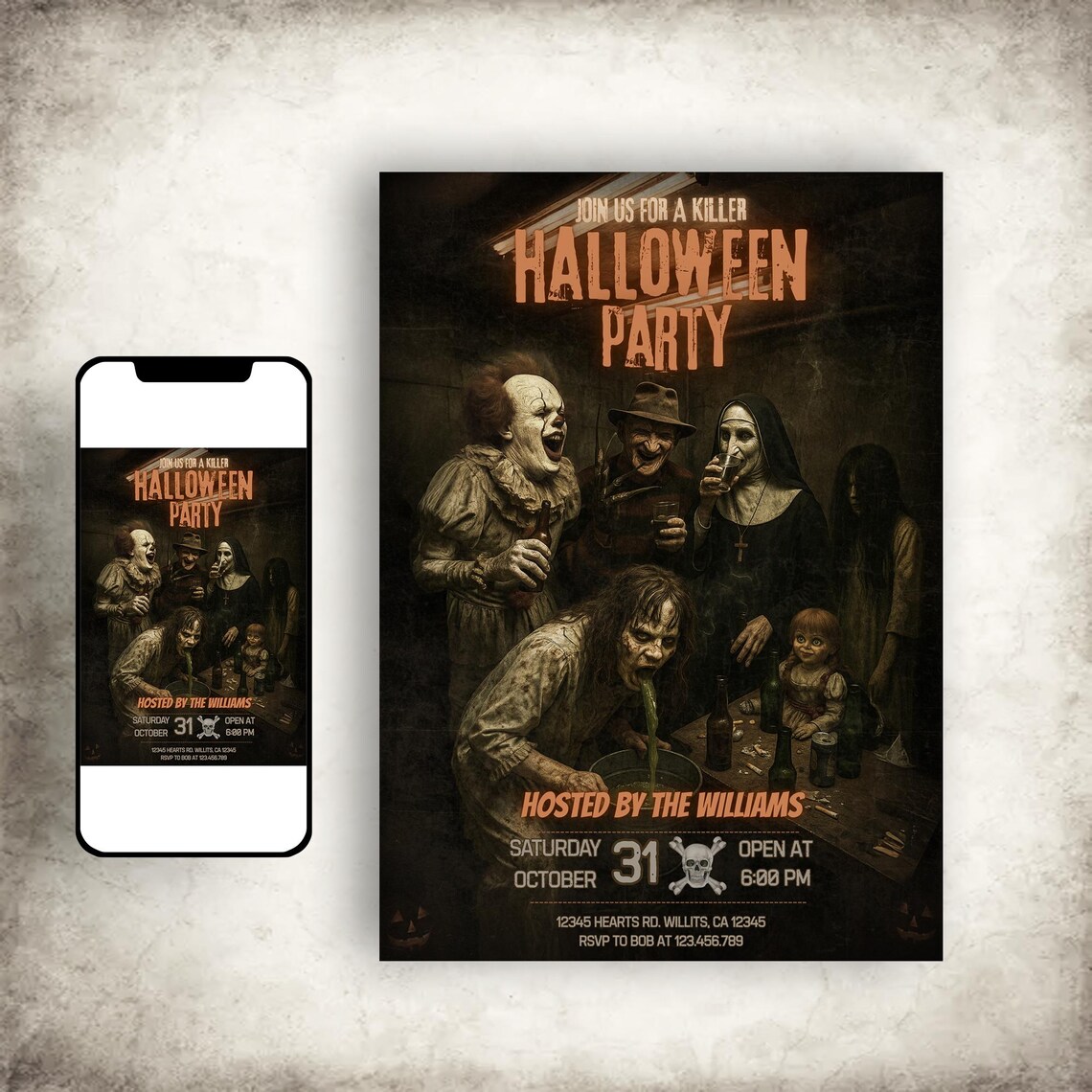 Scary Halloween Invitation Template, Funny Horror Villains Basement ...