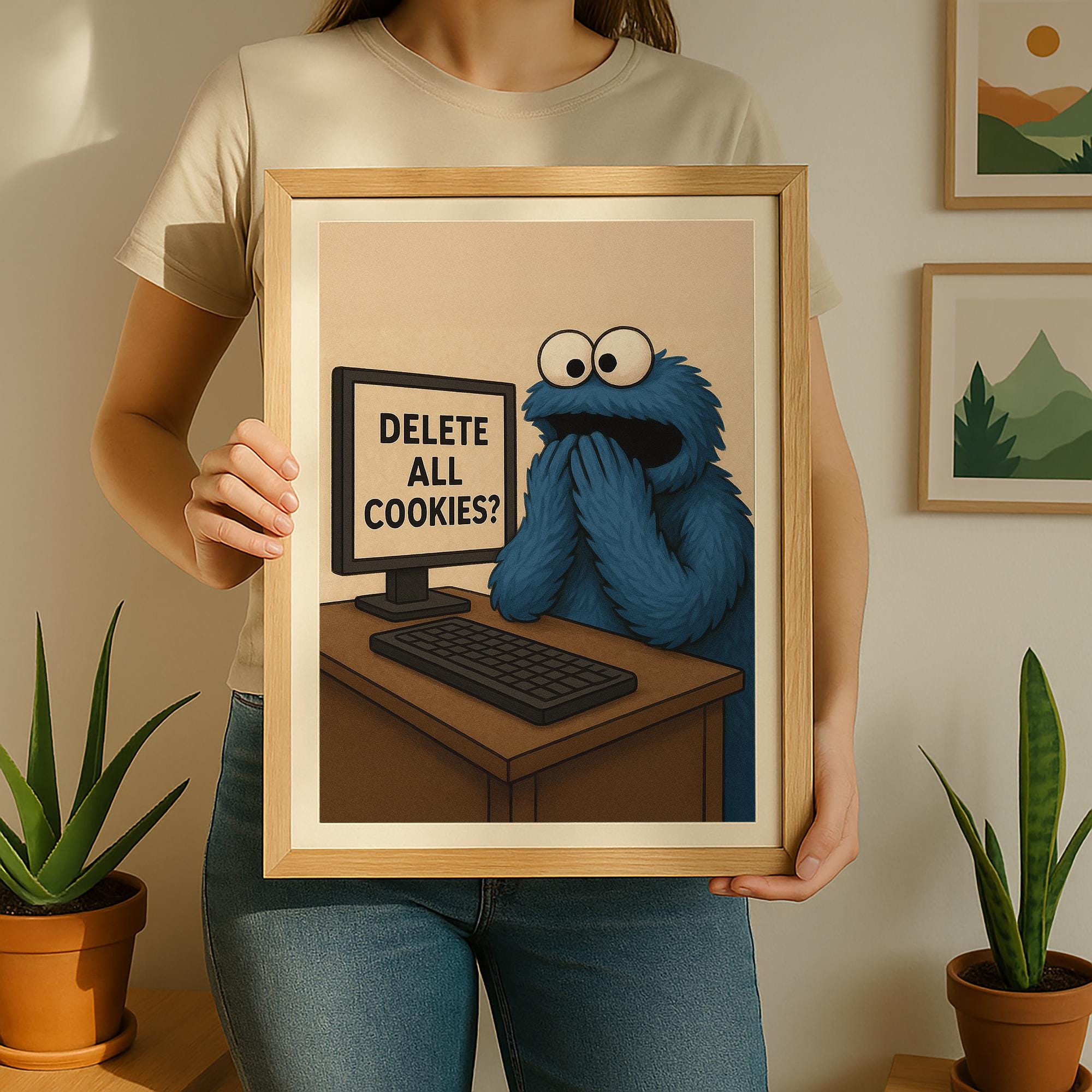 Funny Blue Monster Poster, Delete All Cookies Meme Print, Tech Humor ...