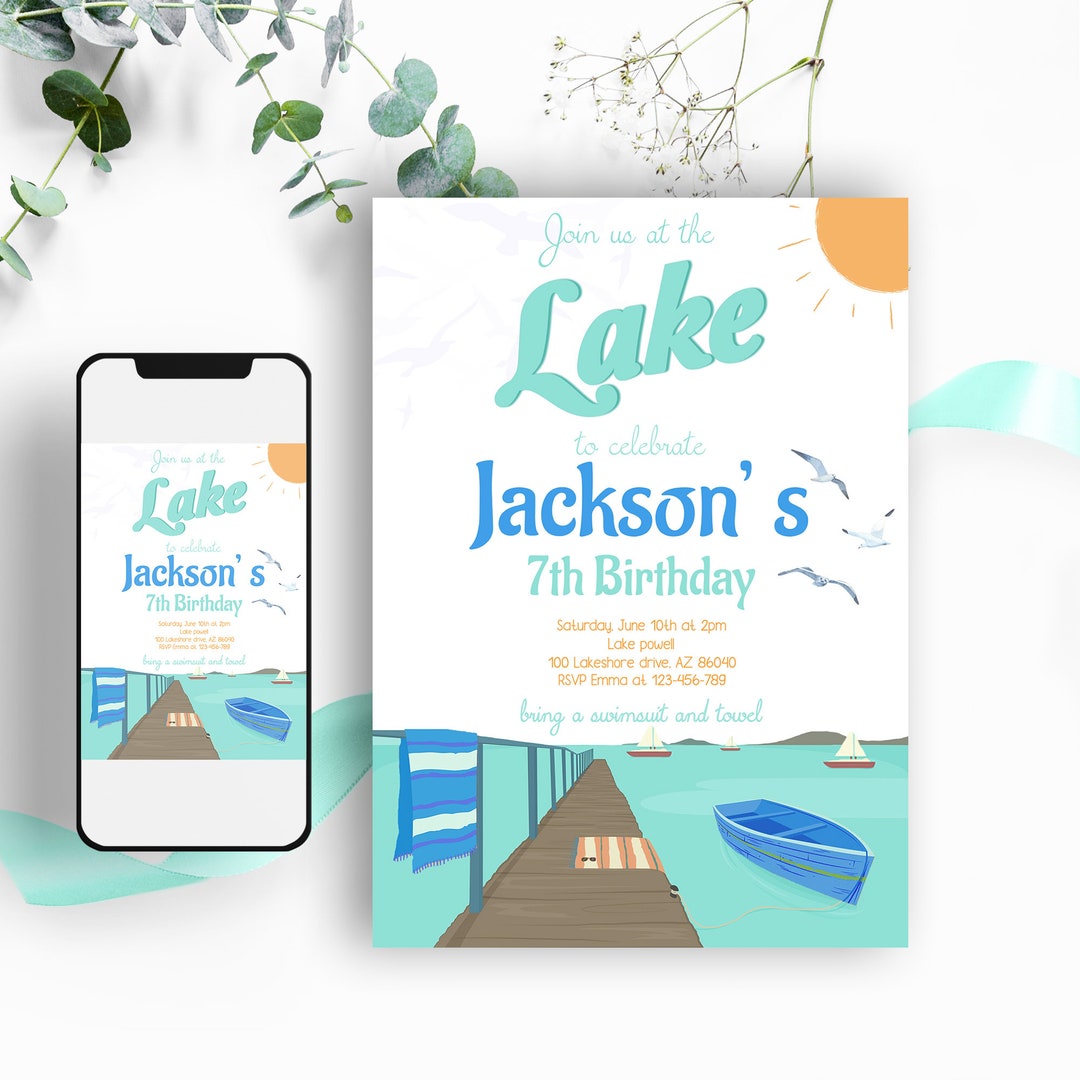 Editable Lake Birthday Party Invitation Boat Lake Birthday - Etsy Canada