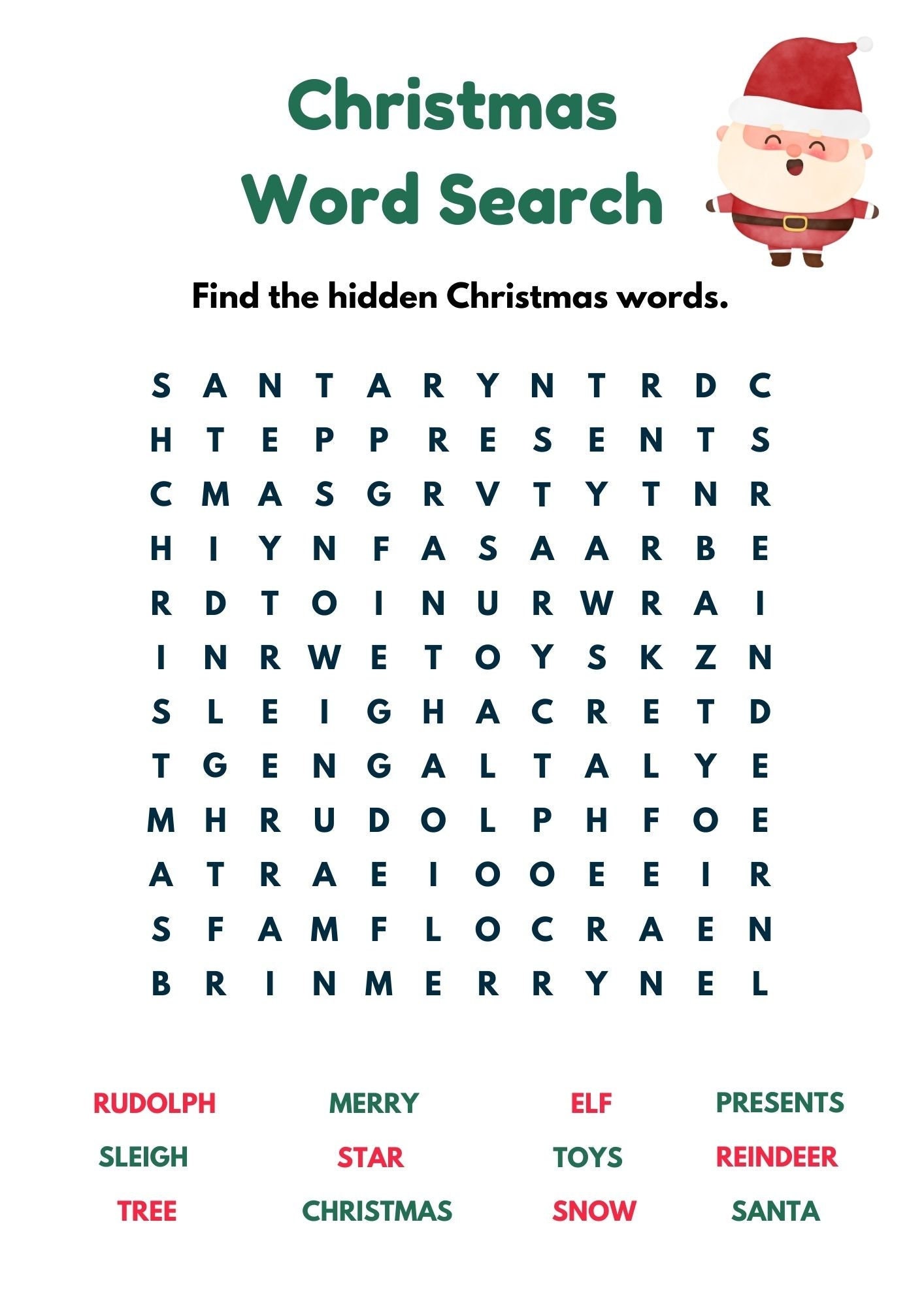 Christmas Find - a - Word With Answer Sheet - Etsy