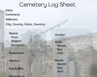 Cemetery Log Sheet - Etsy