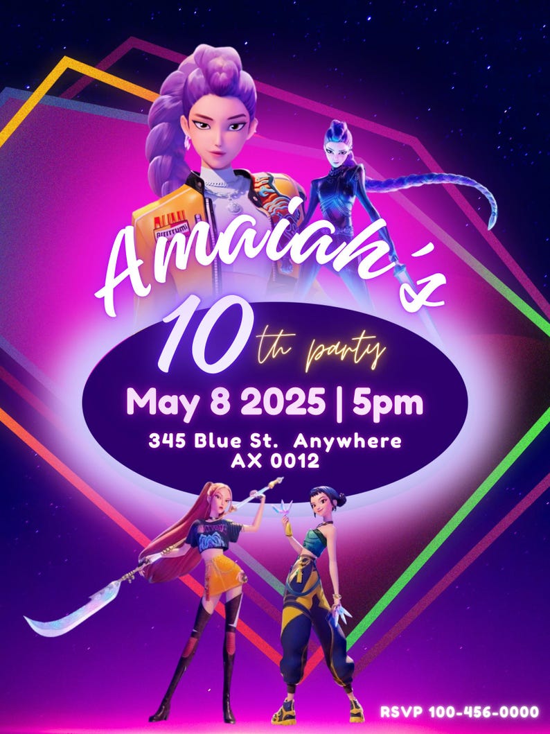 KPOP Demon Hunters Invitation, KPOP Demon Hunters Birthday Invitation ...