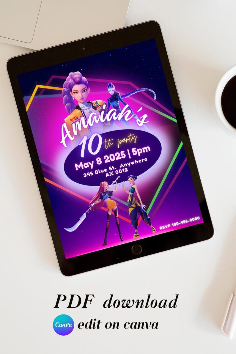 KPOP Demon Hunters Invitation, KPOP Demon Hunters Birthday Invitation ...