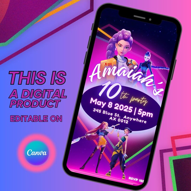 KPOP Demon Hunters Invitation, KPOP Demon Hunters Birthday Invitation ...