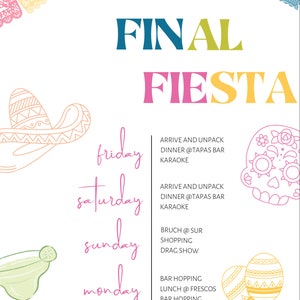 Final Fiesta Bachelorette Itinerary - Bachelorette Party Weekend - Hen ...