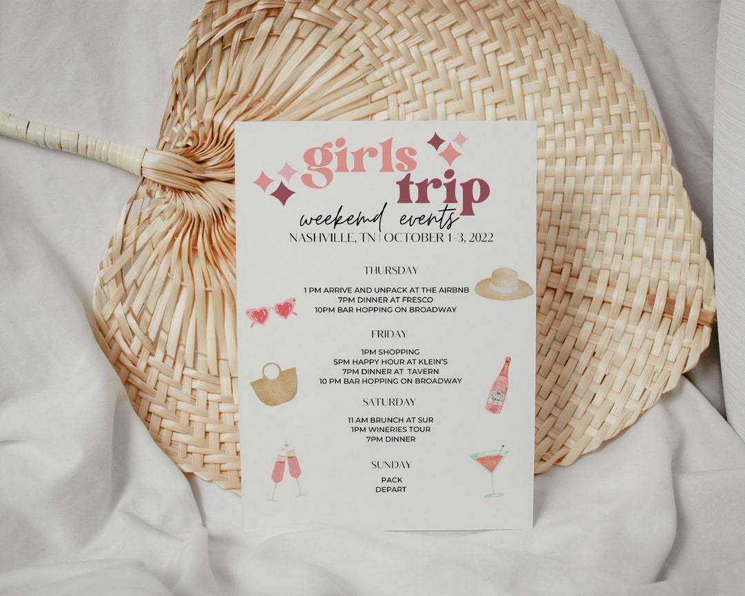 Girls Trip Itinerary Template - Reunion Vacation Itinerary - Instant ...