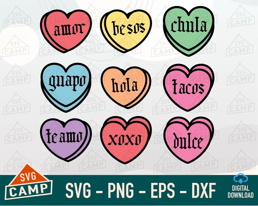 Spanish Word Candy Heart Svg Bundle, Spanish Svg , Candy Heart Svg ...