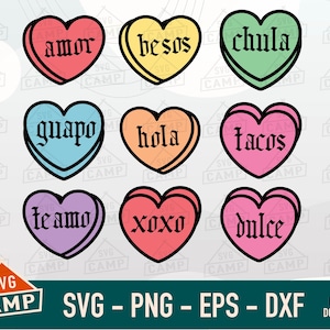 Spanish Word Candy Heart Svg Bundle, Spanish Svg , Candy Heart Svg ...