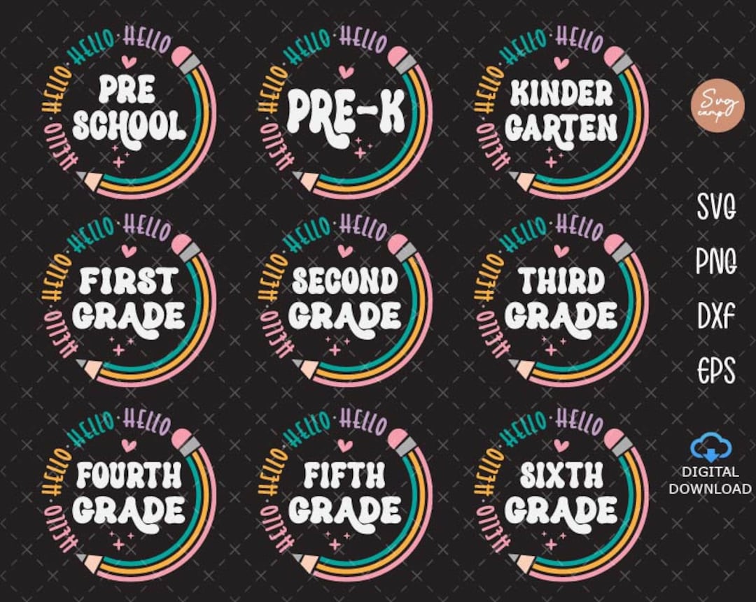 Hello Grade School Svg Bundle, Back to School Svg, First Day of School ...