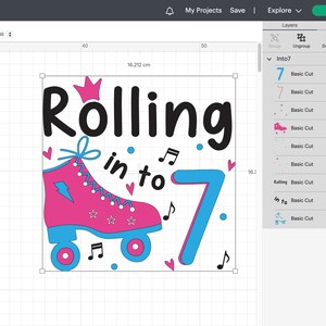 Rolling Into 7 Svg, Birthday Roller Skates Svg, 7th Birthday Svg ...