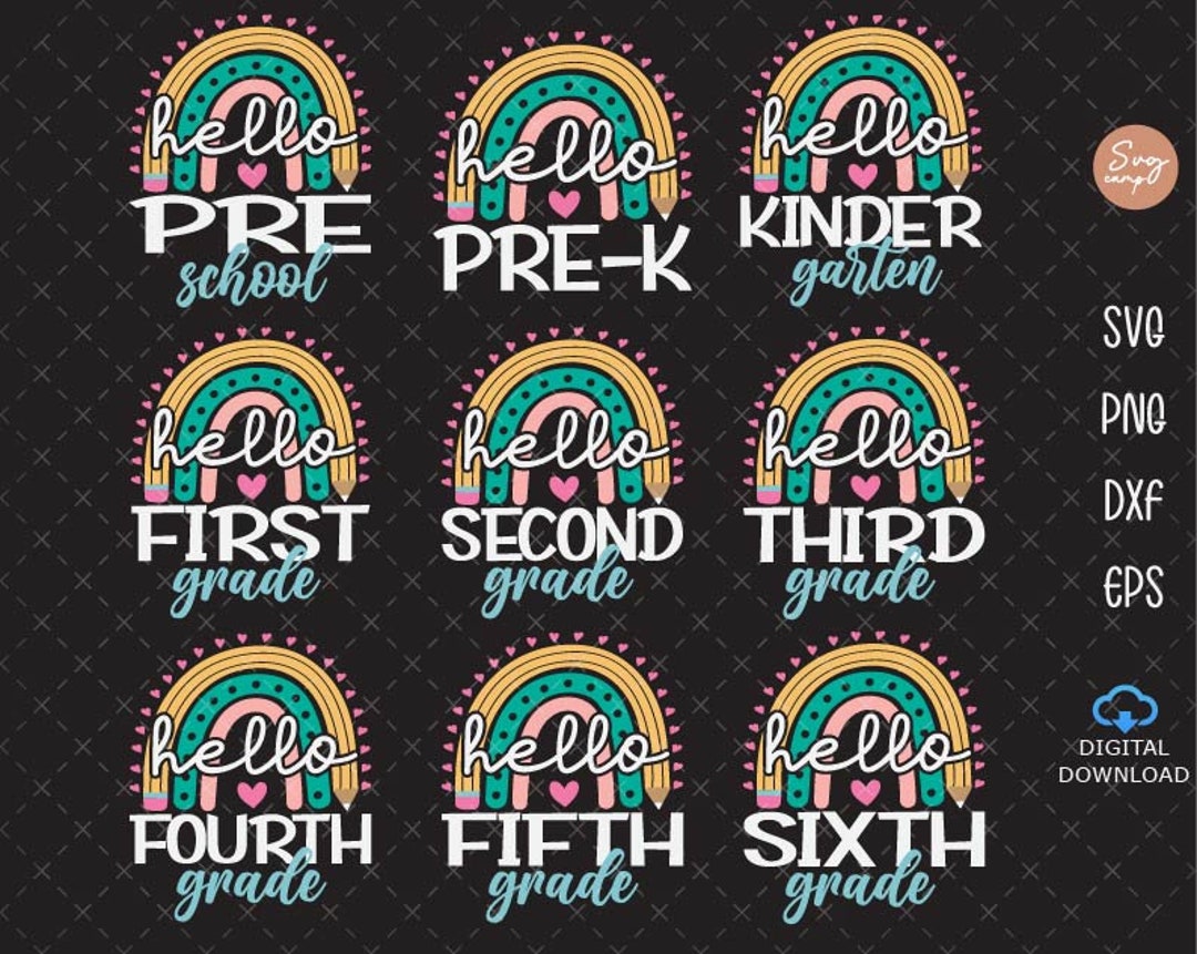 Hello Grade School Svg Bundle, Back to School Svg, First Day of School ...