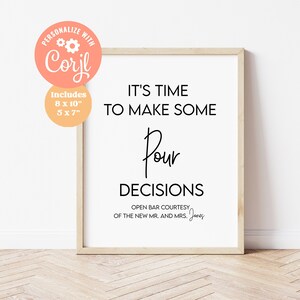 Minimalist Modern Bar Drink Sign | Time to Make Some Pour Decisions ...