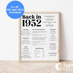 1952 Trivia | 72nd Birthday Trivia | 72nd Birthday Present | Birthday ...