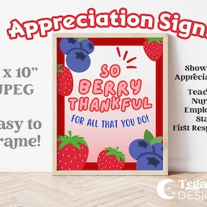 Strawberry Fruit Employee Teacher Appreciation Sign | Mixed Berry Best ...