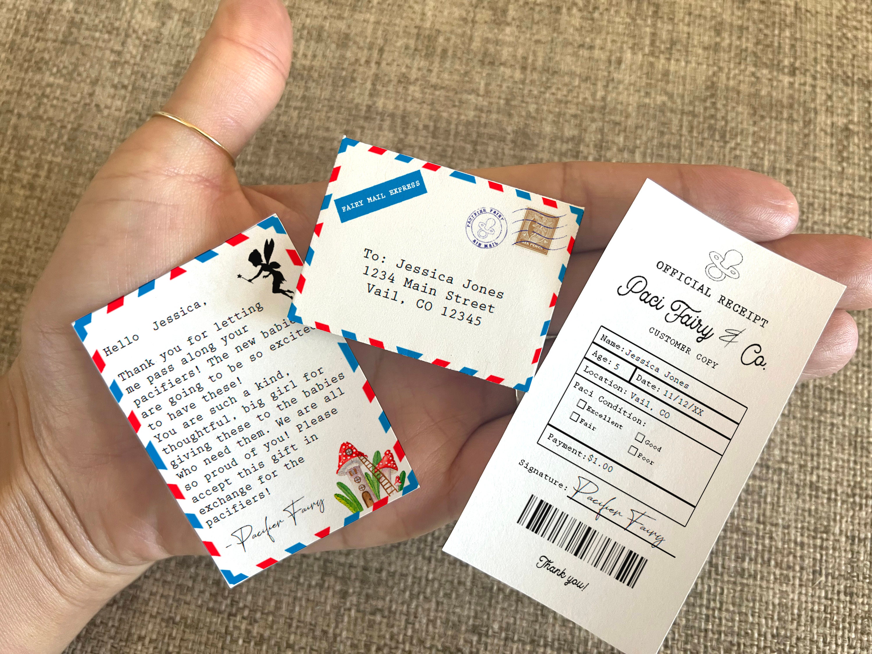 Pacifier Binky Fairy Miniature Letter, Receipt, Envelope | Boy or Girl ...