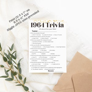 1964 Trivia | 60th Birthday Trivia Game | 60th Birthday Activity ...