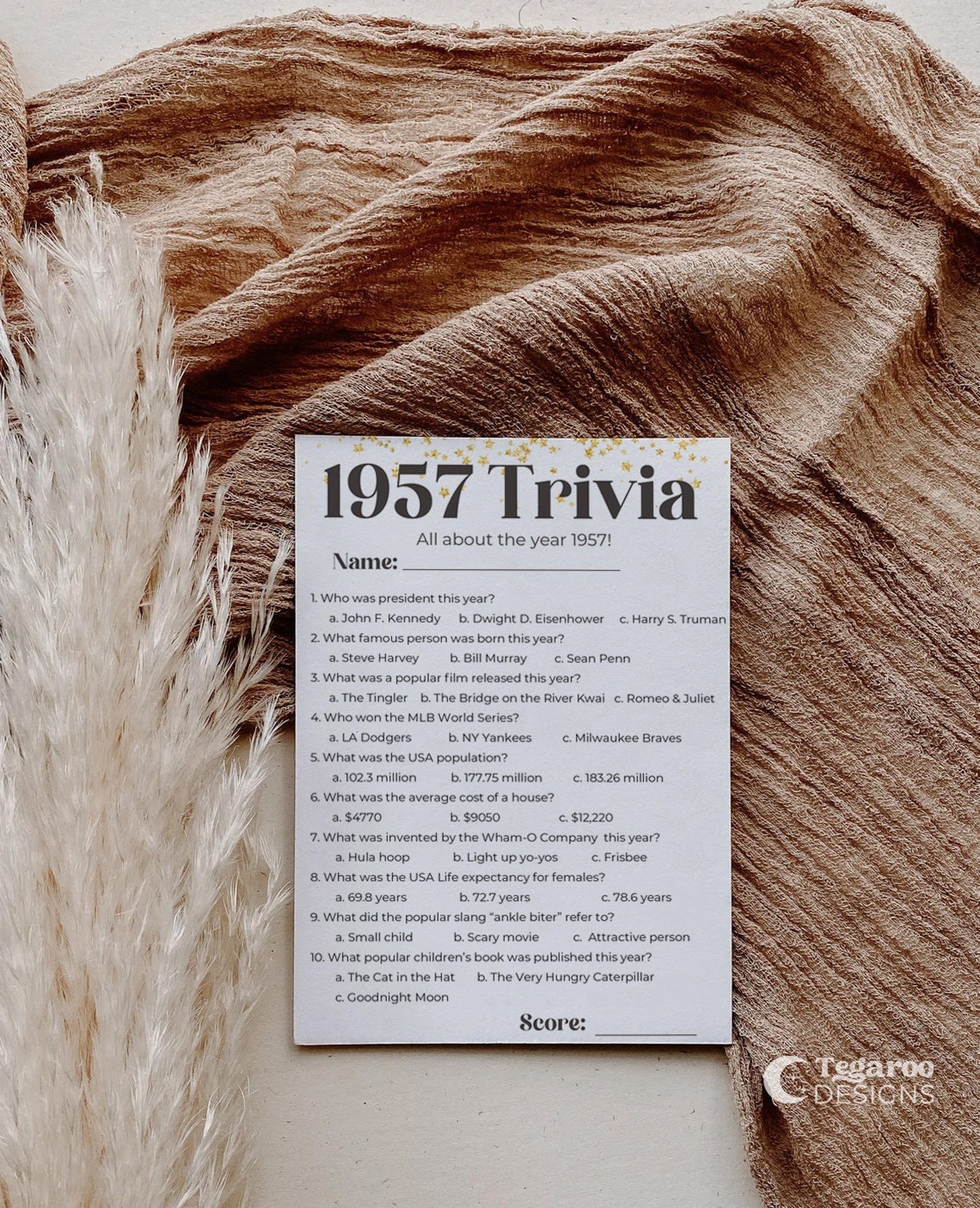 1957 Trivia 66th Birthday Trivia Game 66th Birthday - Etsy