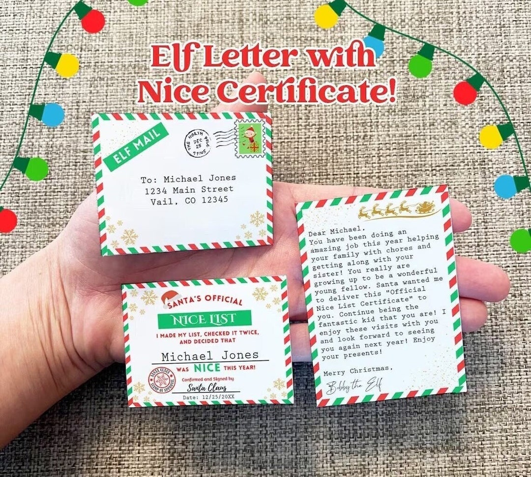 Mini Boy Elf Letter and Envelope | Santa Nice Certificate | Welcome Elf ...