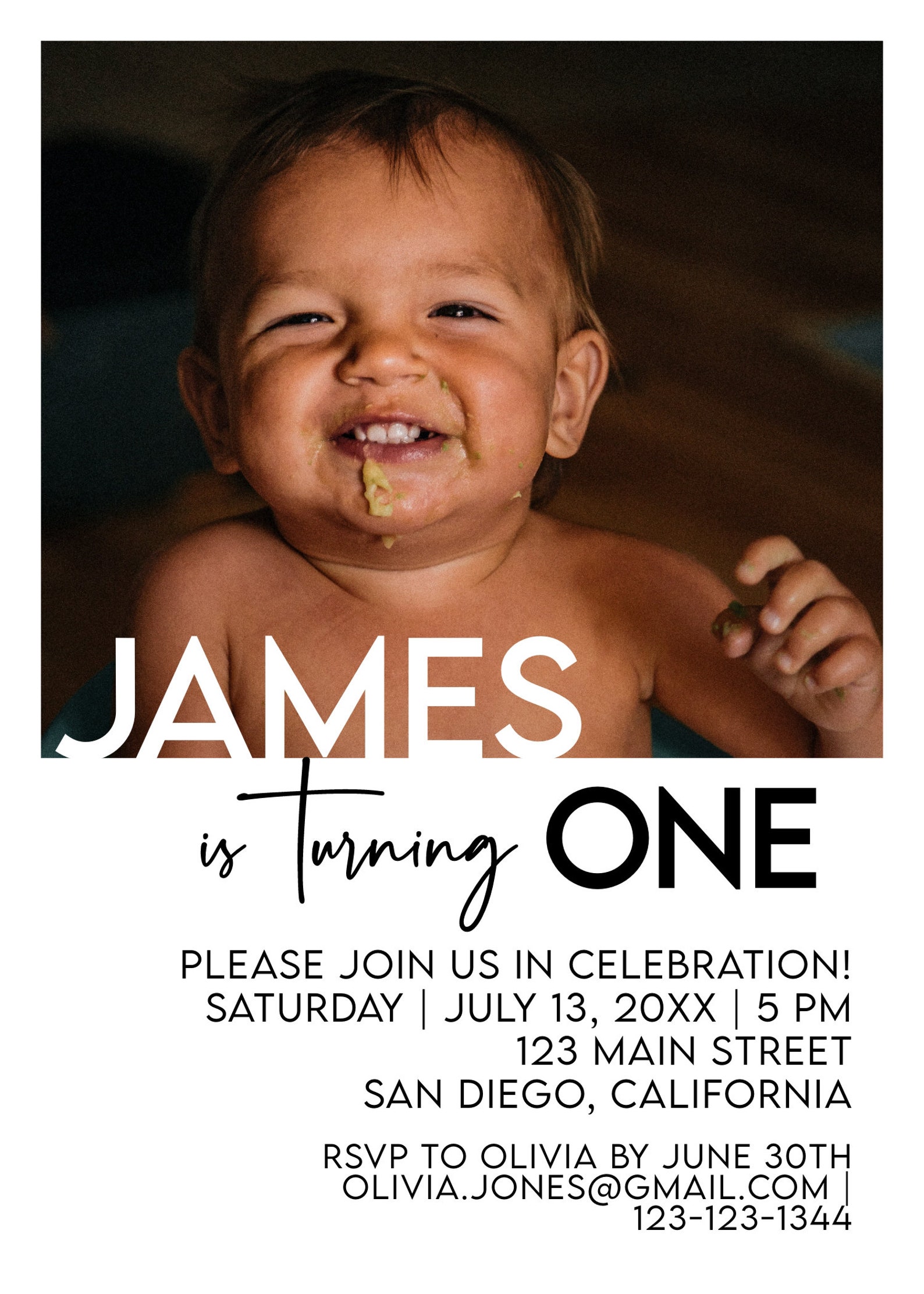 DREW Minimalist Simple Modern Picture Birthday Invite Black - Etsy