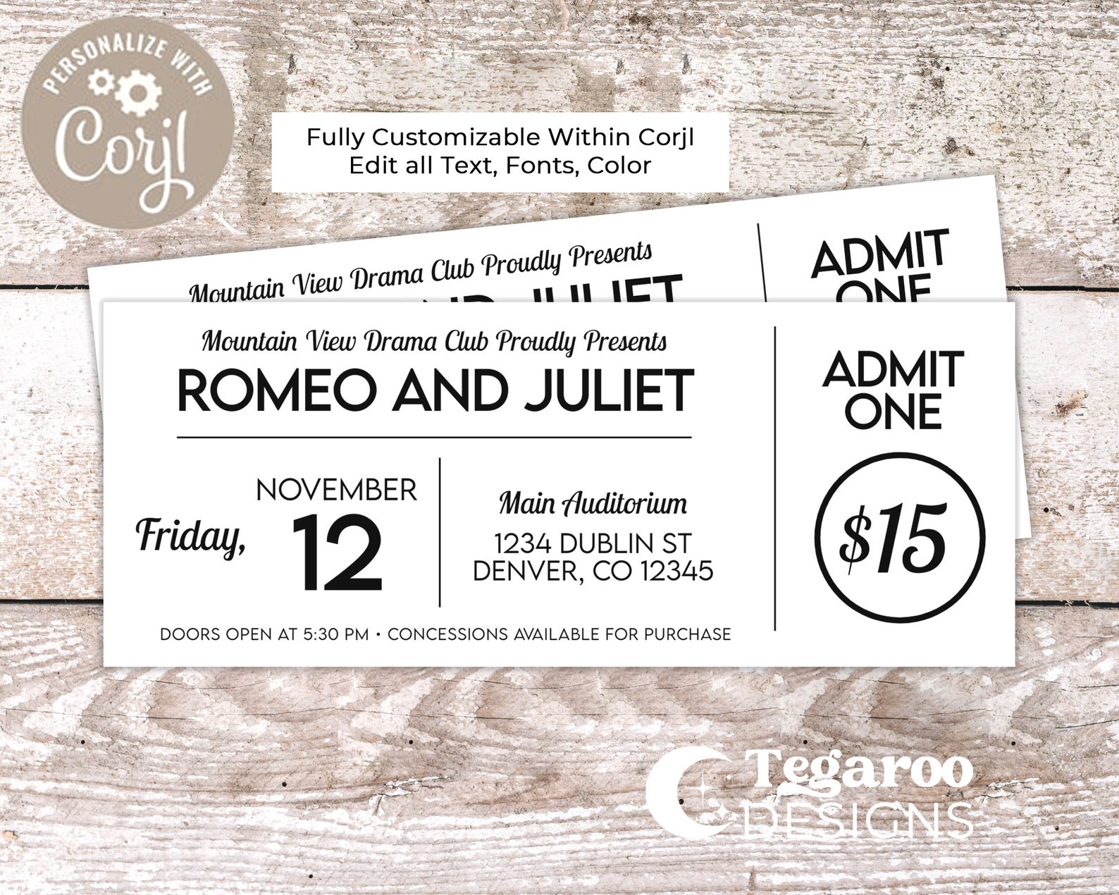 Editable Event Ticket Template School Event Ticket Church - Etsy