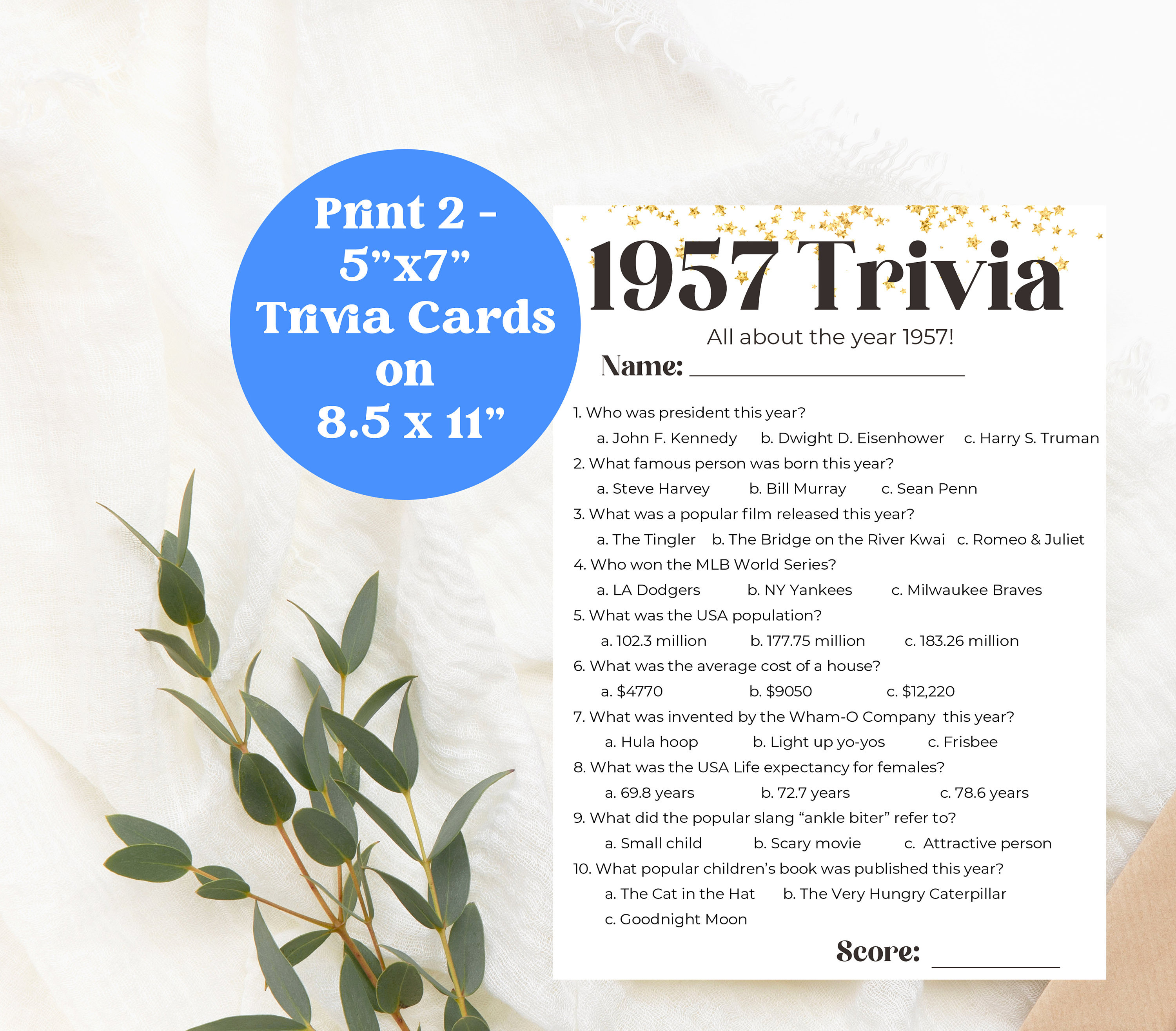 1957 Trivia 66th Birthday Trivia Game 66th Birthday - Etsy