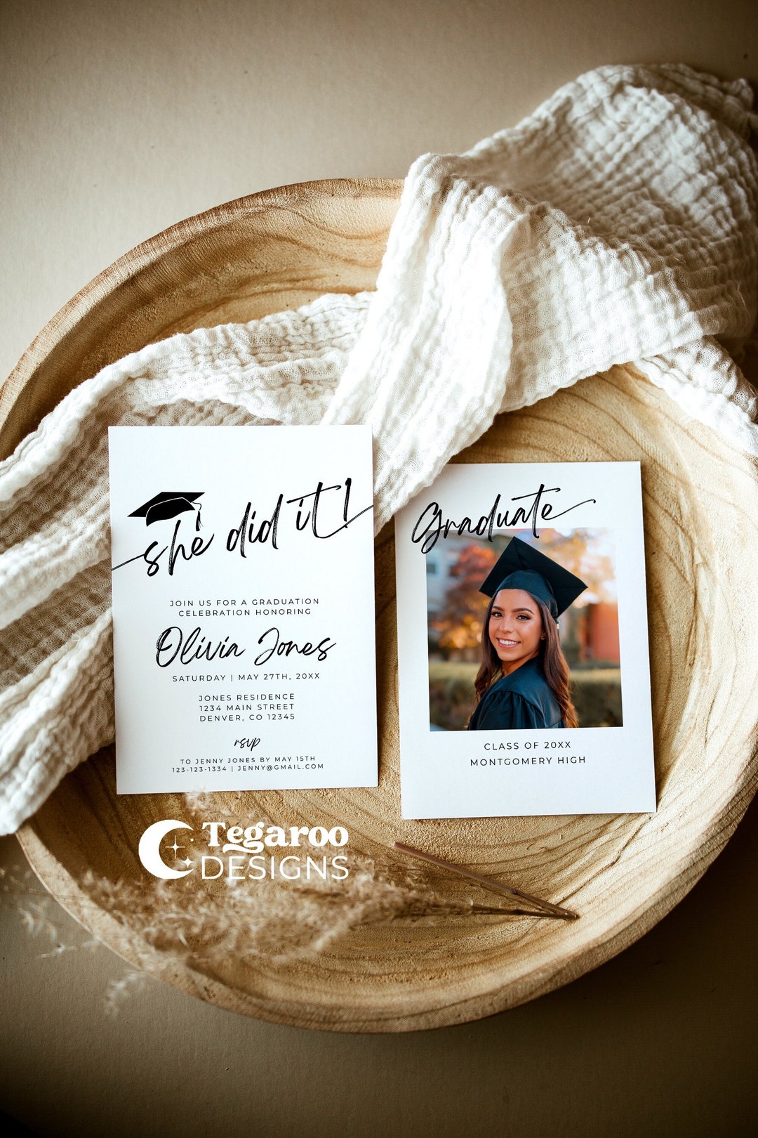 Minimalist She Did It Graduation Photo Party Invite | Graduation ...