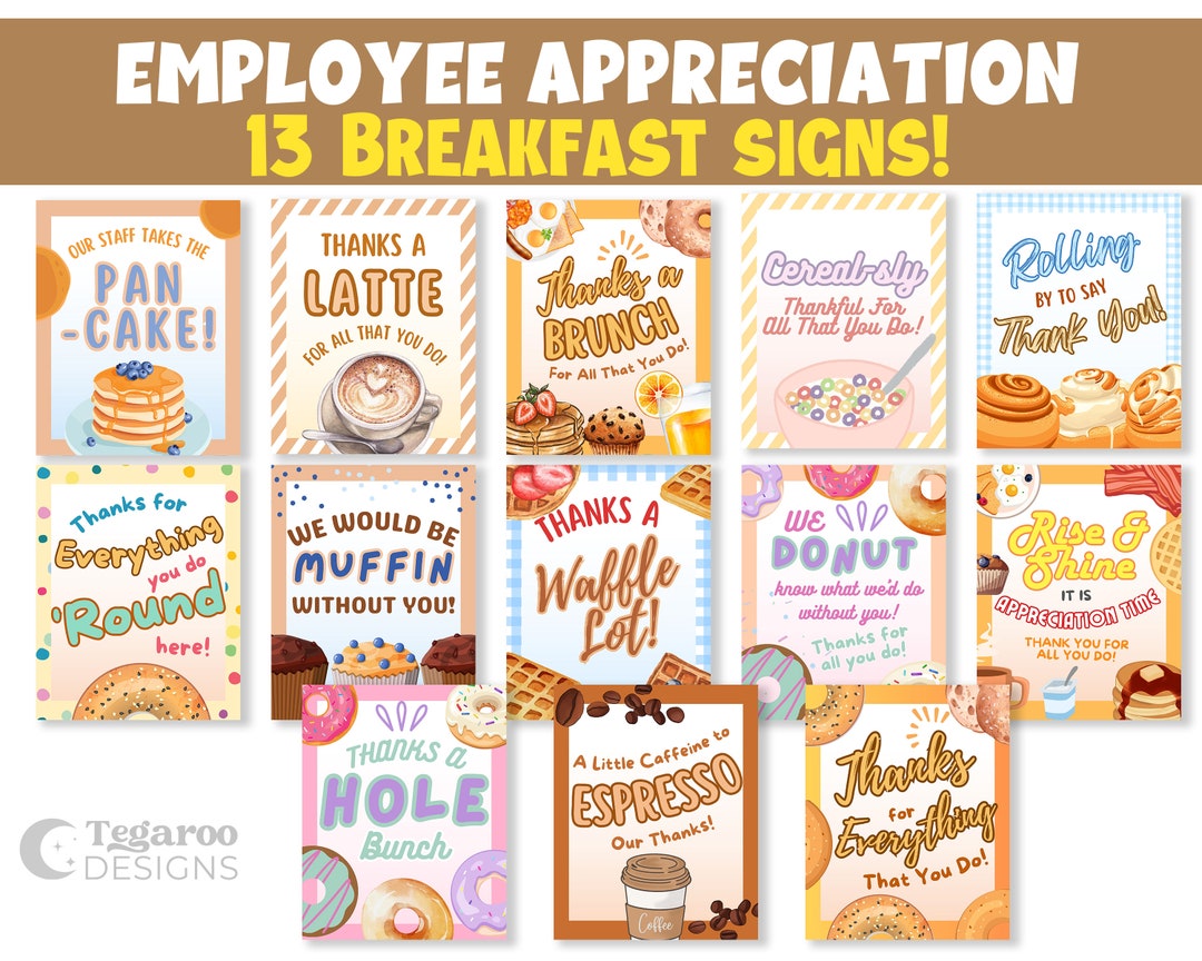 Breakfast Food Drink Sign Bundle | Employee, Teacher Appreciation ...