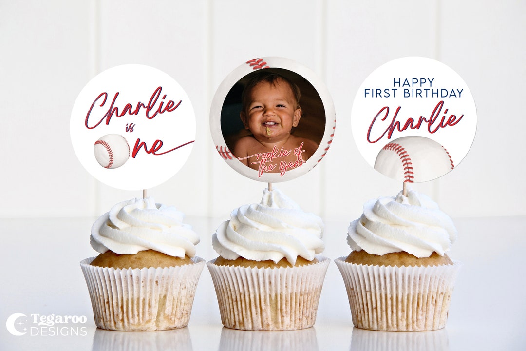 Baseball Birthday Minimalist Modern Rookie of the Year Cupcake Toppers ...