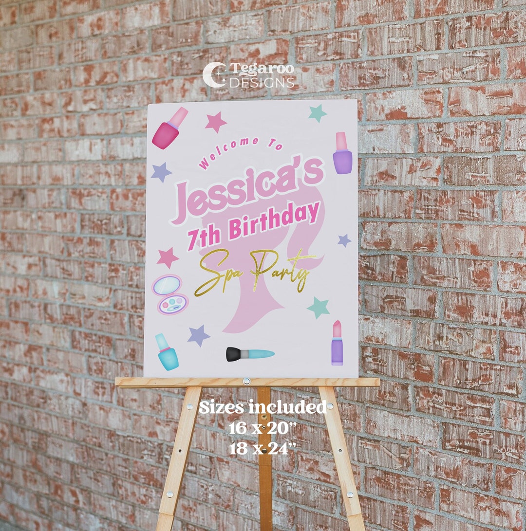 Editable Spa Makeup Birthday Party Welcome Sign | Doll Pink and Gold ...