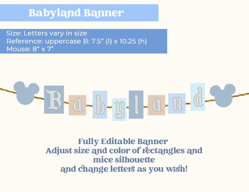 EDITABLE Blue Disneyland Babyland Baby Shower, Birthday Banner, Digital ...