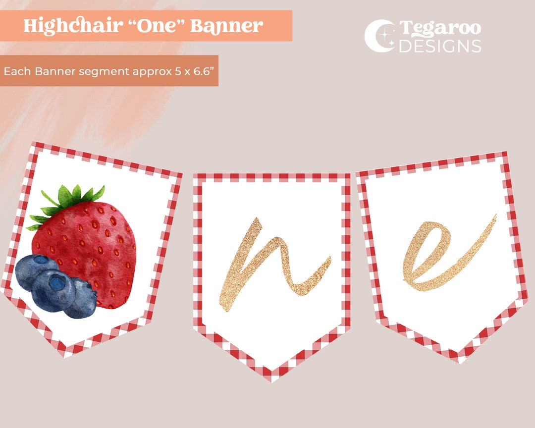 Gold Glitter Strawberry Blueberry High Chair Banner Berry First ...