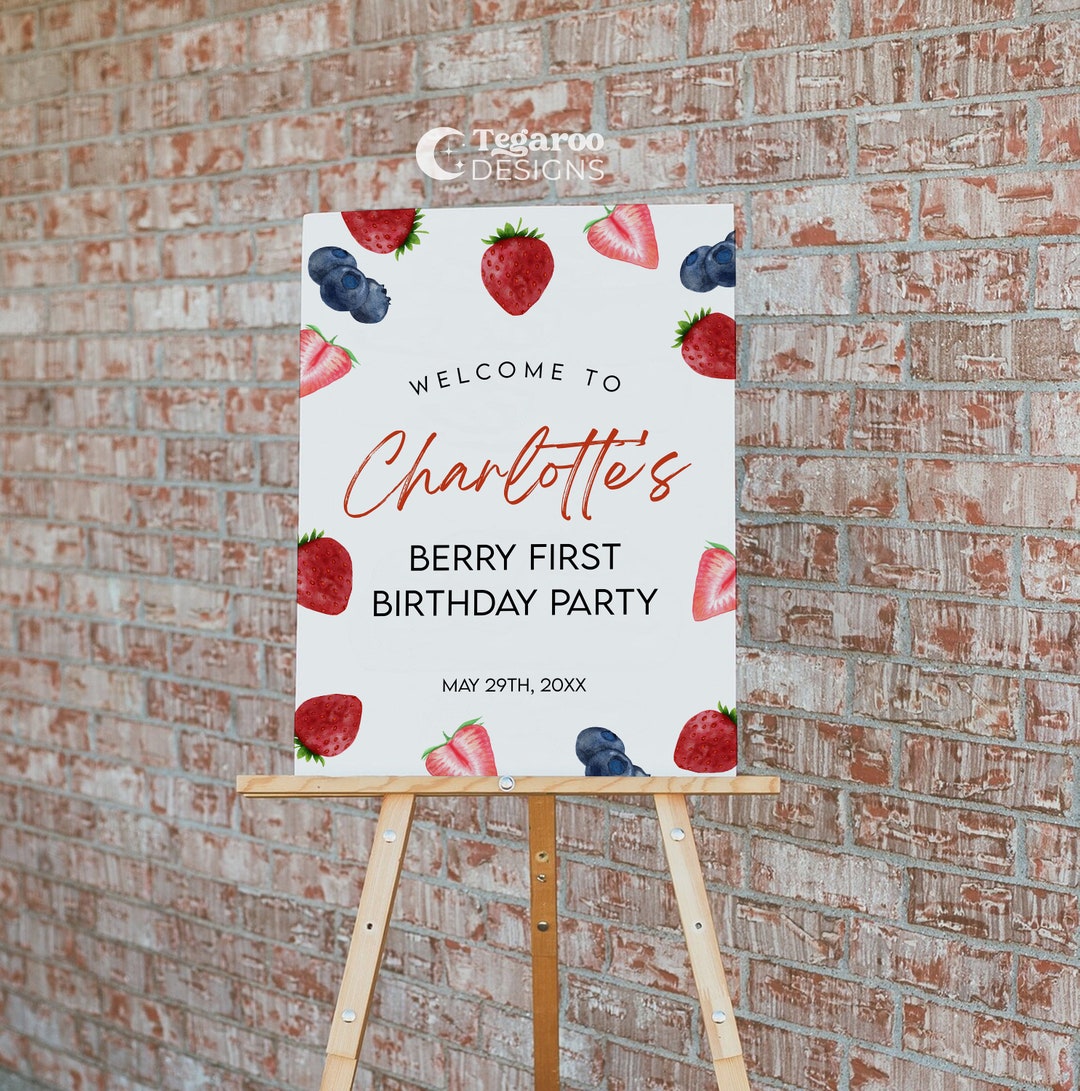 Editable Berry First Baby Welcome Sign | Strawberry Blueberry | Party ...